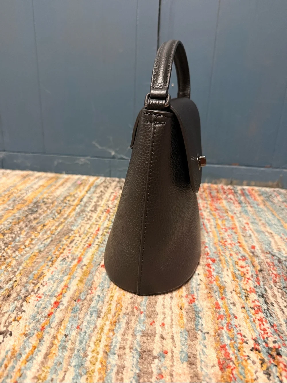 Bags | Structured Black Pebbled Leather Shoulder Bag With Turnlock ...